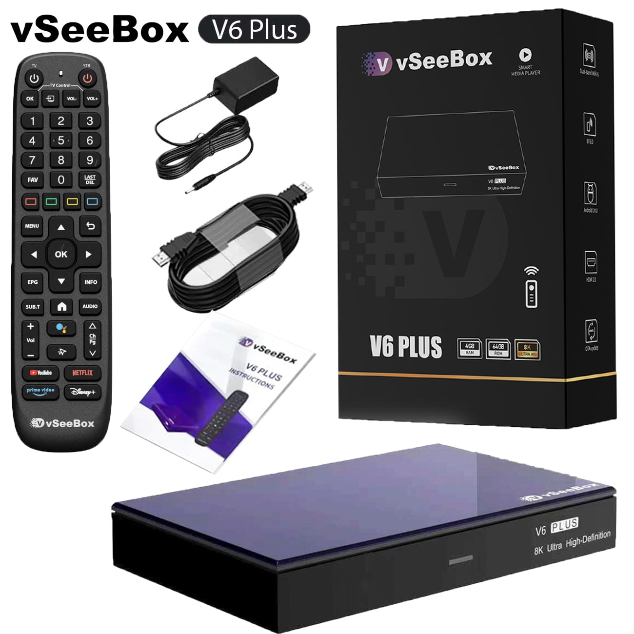 2026 New Vsee Box V6 Plus Smart TV Box 4GB RAM, 64GB Storage Gift ...