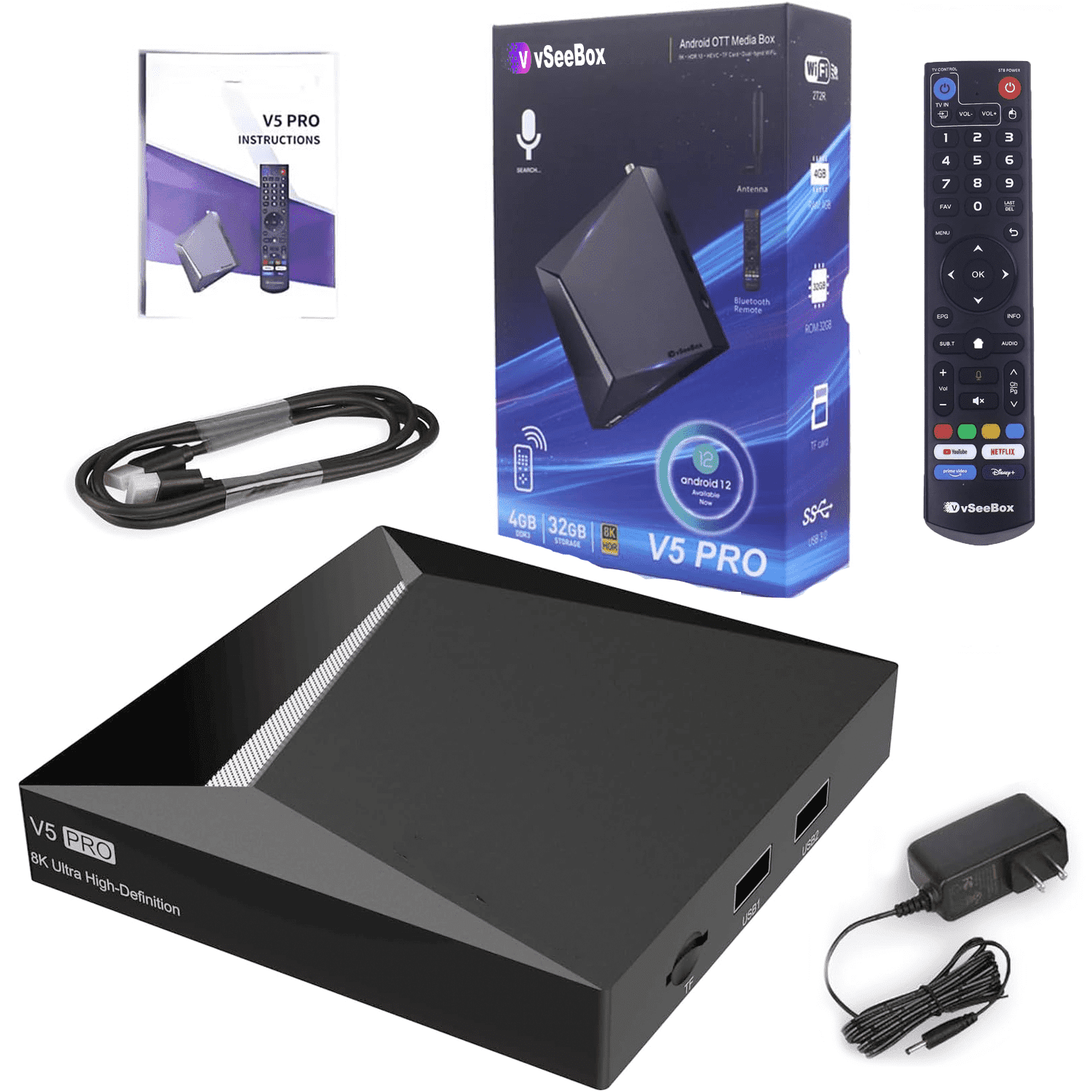 2025 New Vseebox V5 Pro Android TV Box with Voice Remote Control ...