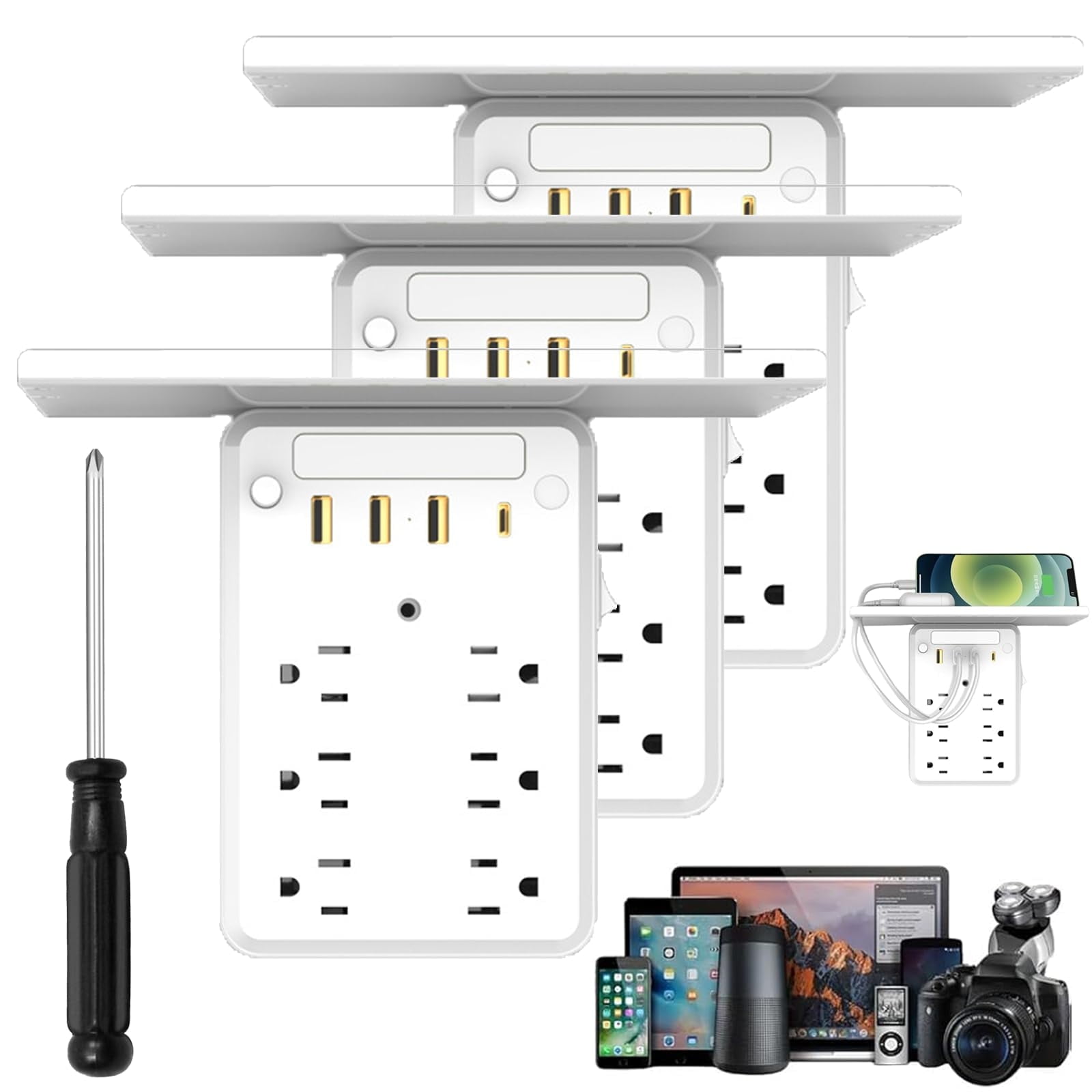 2025 New Wall Outlet Extender with Shelf Night, Surge Protector Power ...