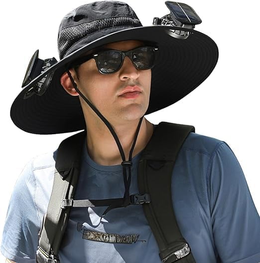 2025 New Wide Brim Solar Fan Hat Outdoor Wide Brim Sun Hat with 2 Solar ...