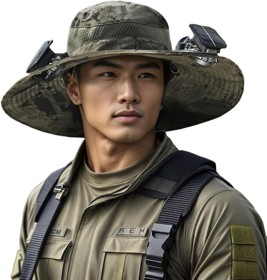2025 New Wide Brim Solar Fan Hat Outdoor Wide Brim Sun Hat with 2 Solar ...