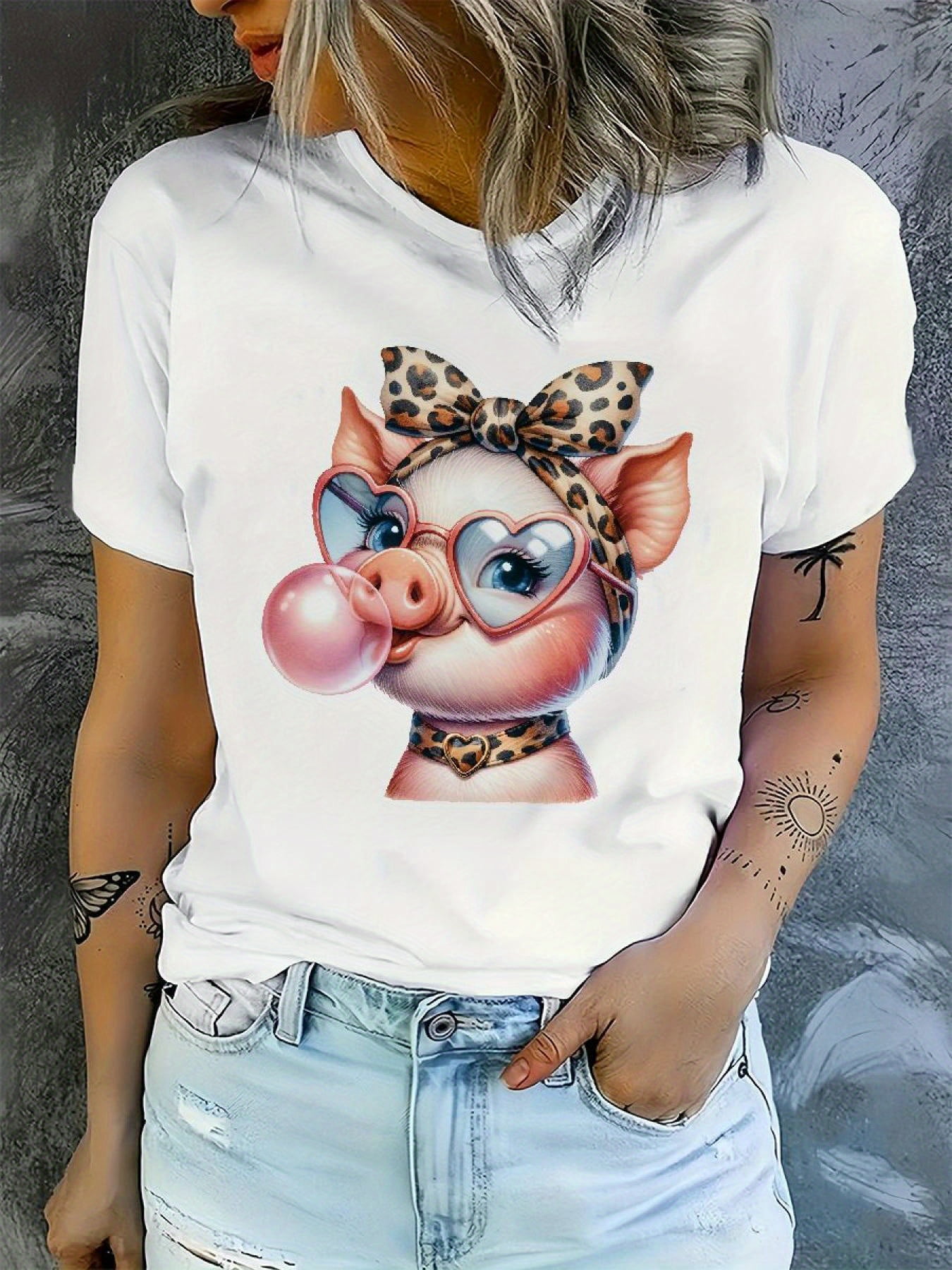 2025 New Women's Casual Short Sleeve T-Shirt - Cute Cartoon Pig with ...