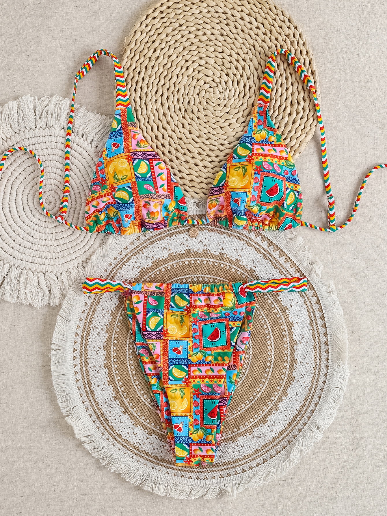 2025 New Women's High Waisted Bikini Set Floral Print Spaghetti Strap ...