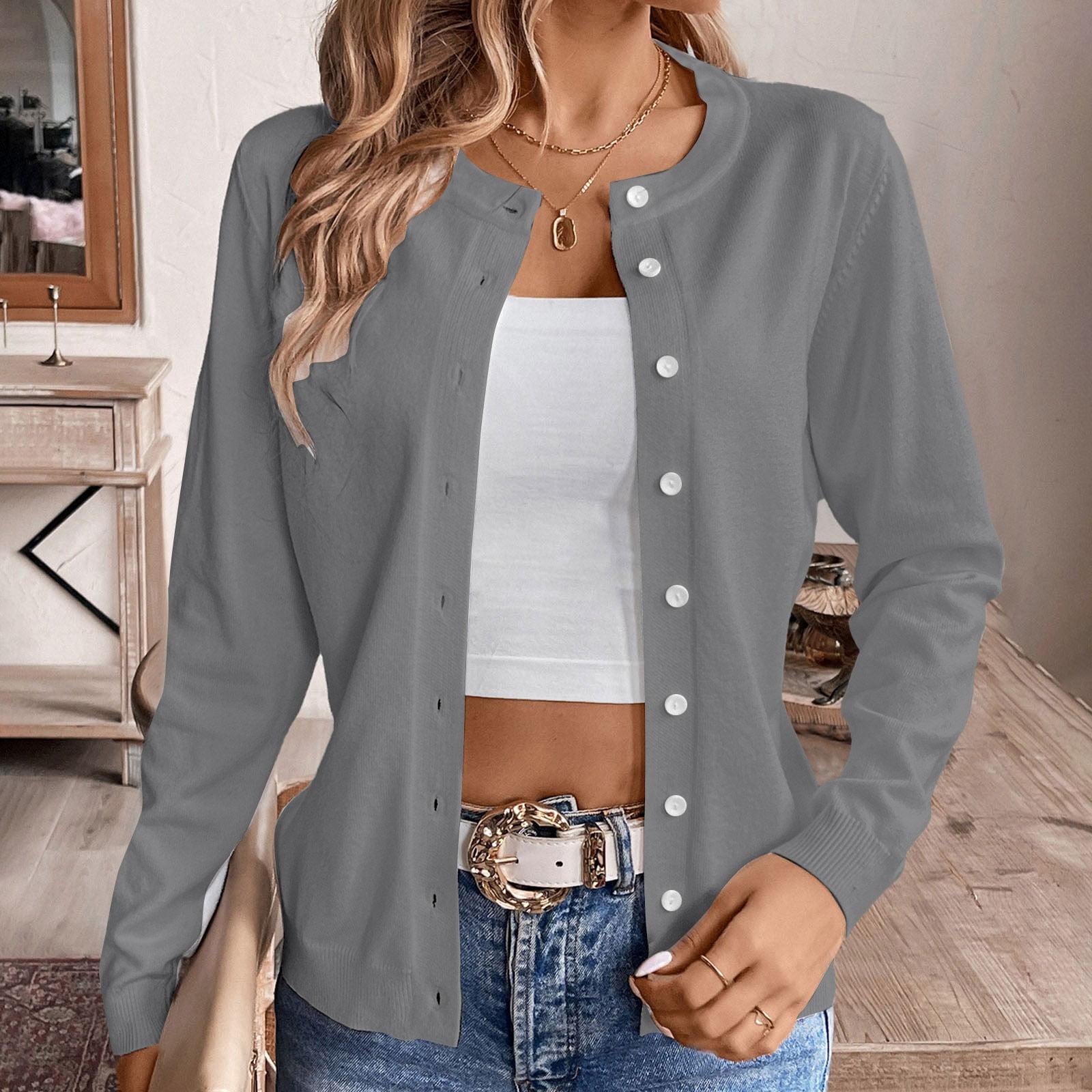 2025 New Women's Lightweight Knit Cardigan - Slim Fit Long Sleeve ...
