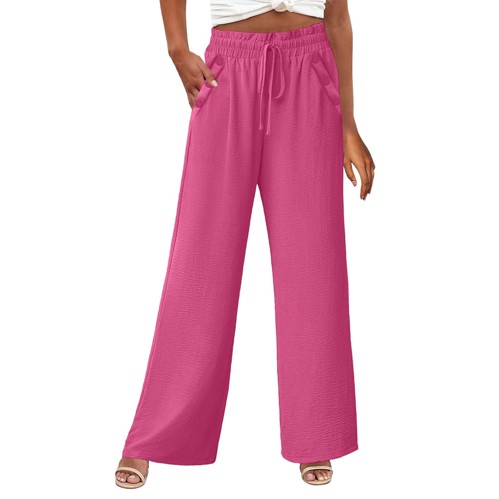 2025 New Women's Linen Summer Palazzo Pants Flowy Wide Leg Beach Pants ...