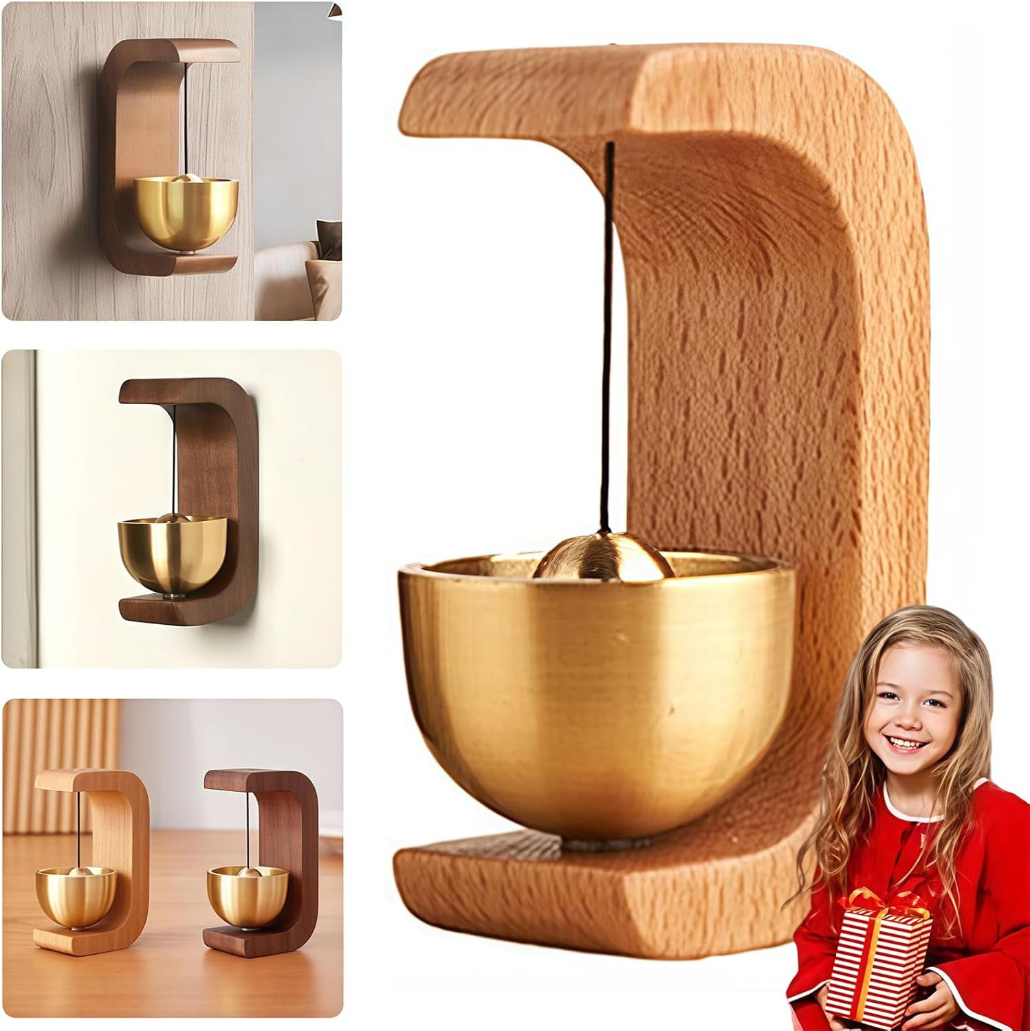 2025 New Wooden C-Shaped Wind Chime, Suction Door Type Solid Wood Wind ...