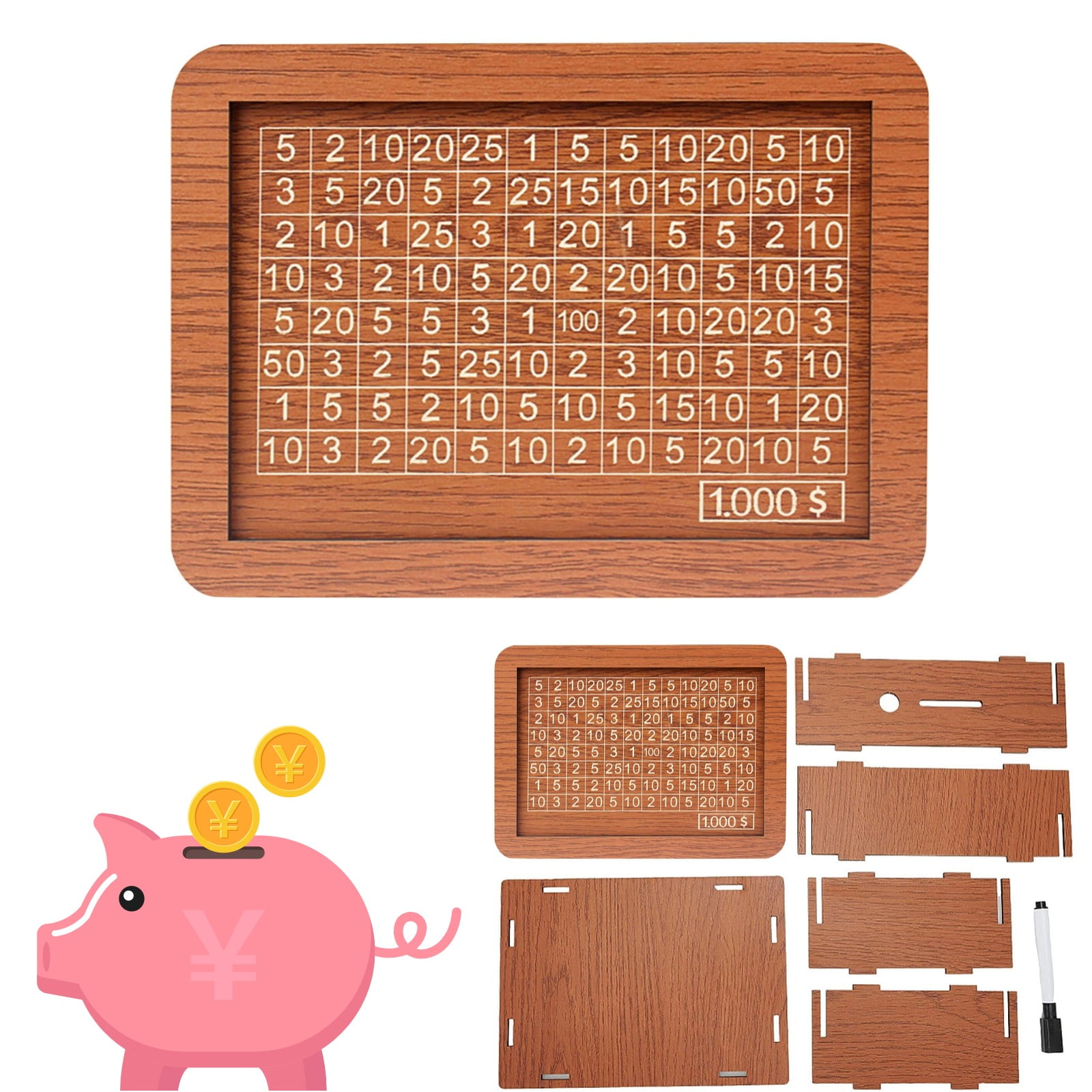 2025 New Wooden Money Saving Challenge Box, Cash Vault Wooden Savings ...