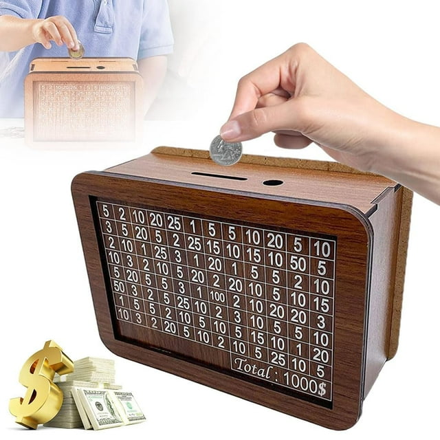 2025 New Wooden Money Saving Challenge Box, Cash Vault Wooden Savings ...