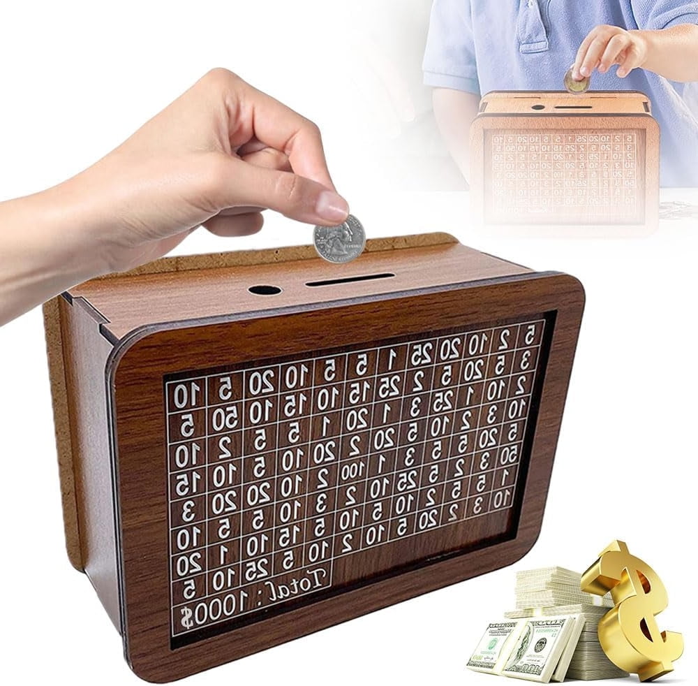 2025 New Wooden Money Saving Challenge Box, Cash Vault Wooden Savings ...