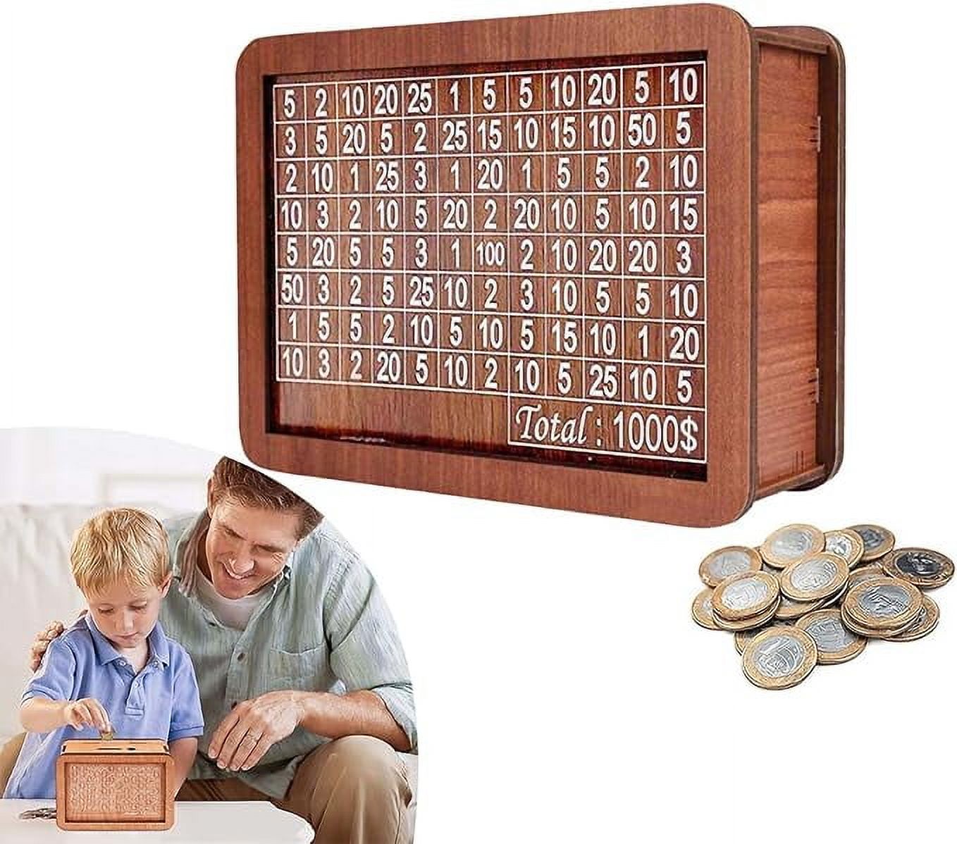 2025 New Wooden Money Saving Challenge Box,Cash Vault Wooden Savings ...