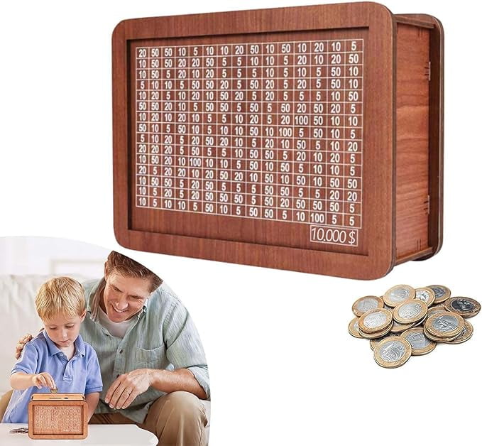 2025 New Wooden Money Saving Challenge Box,Cash Vault Wooden Savings ...