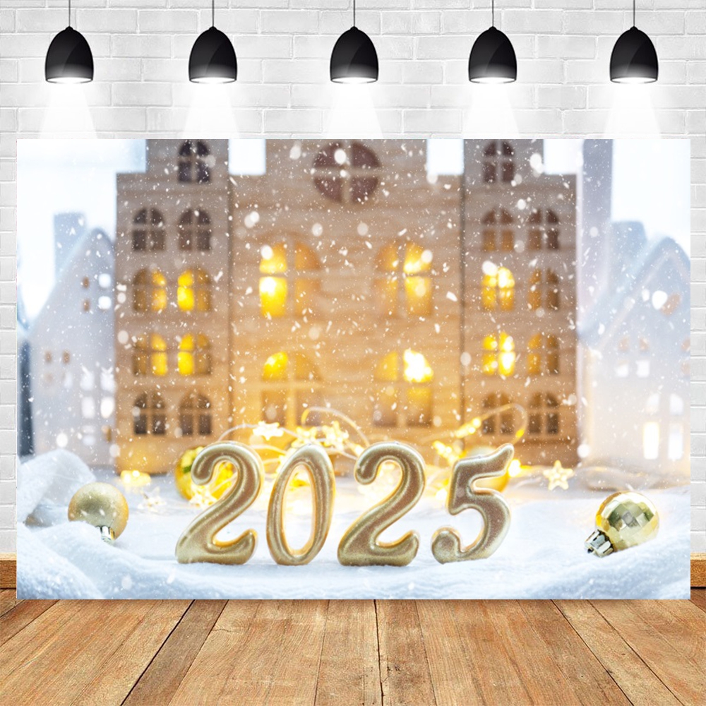 2025 New Year Backdrop Glitter Firework Balloons Clock Champagne Wine ...