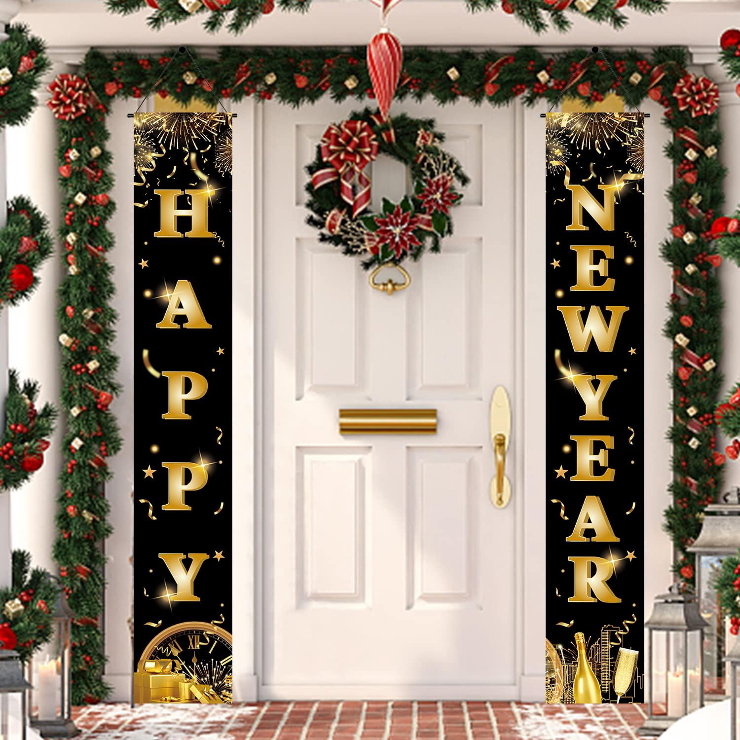 2025 New Year Decorations STF9 -72 x 12 Inch Happy New Year Front Door ...