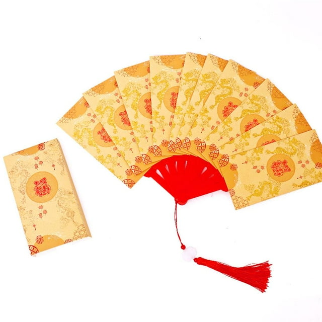 2025 New Year Fan Shape Red Envelopes - Golden Paper Folding Red ...