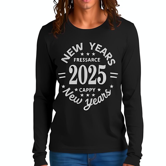 2025 New Year's Long Sleeve T-Shirt for Men & Women Casual Black Tee ...