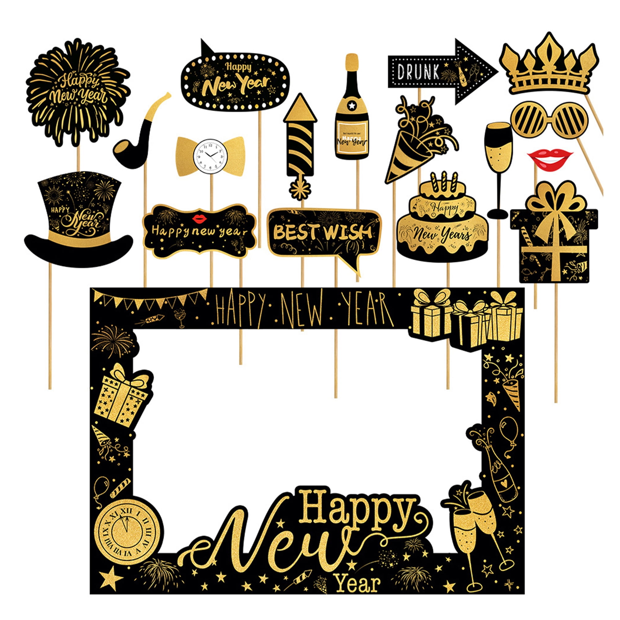 2025 New Years 21 Pcs Photo Booth Props Set Selfie Frames Hat Booth ...