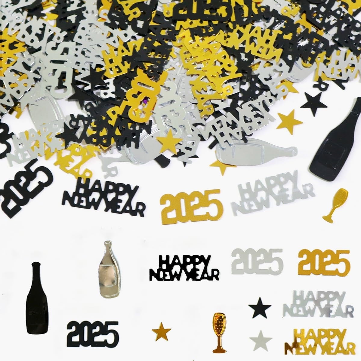 2025 New Years Confetti, New Year Eve Party Confetti Black Gold Silver ...