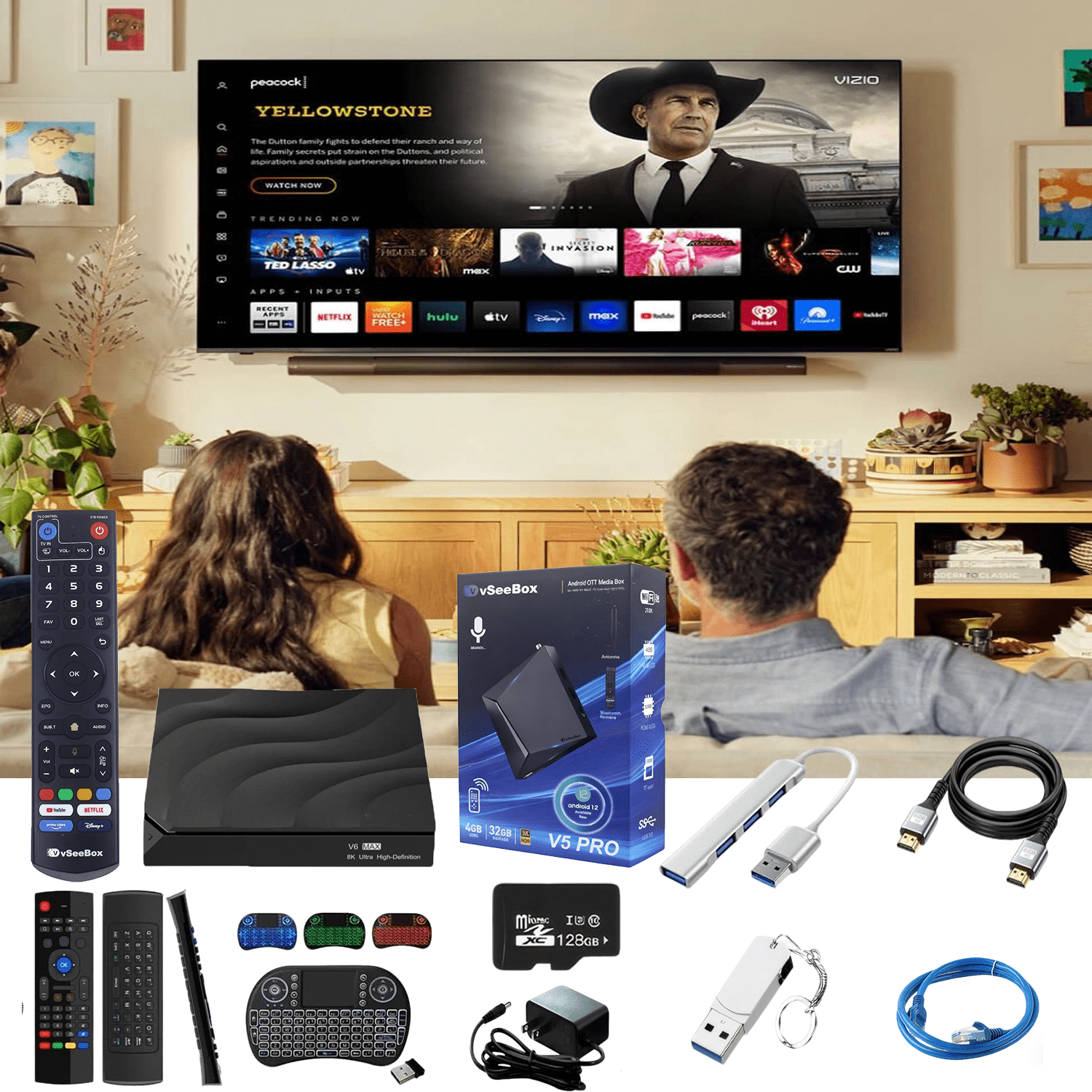 2025 New model Vseebox V5 Pro Android TV Box with Voice Remote Control ...