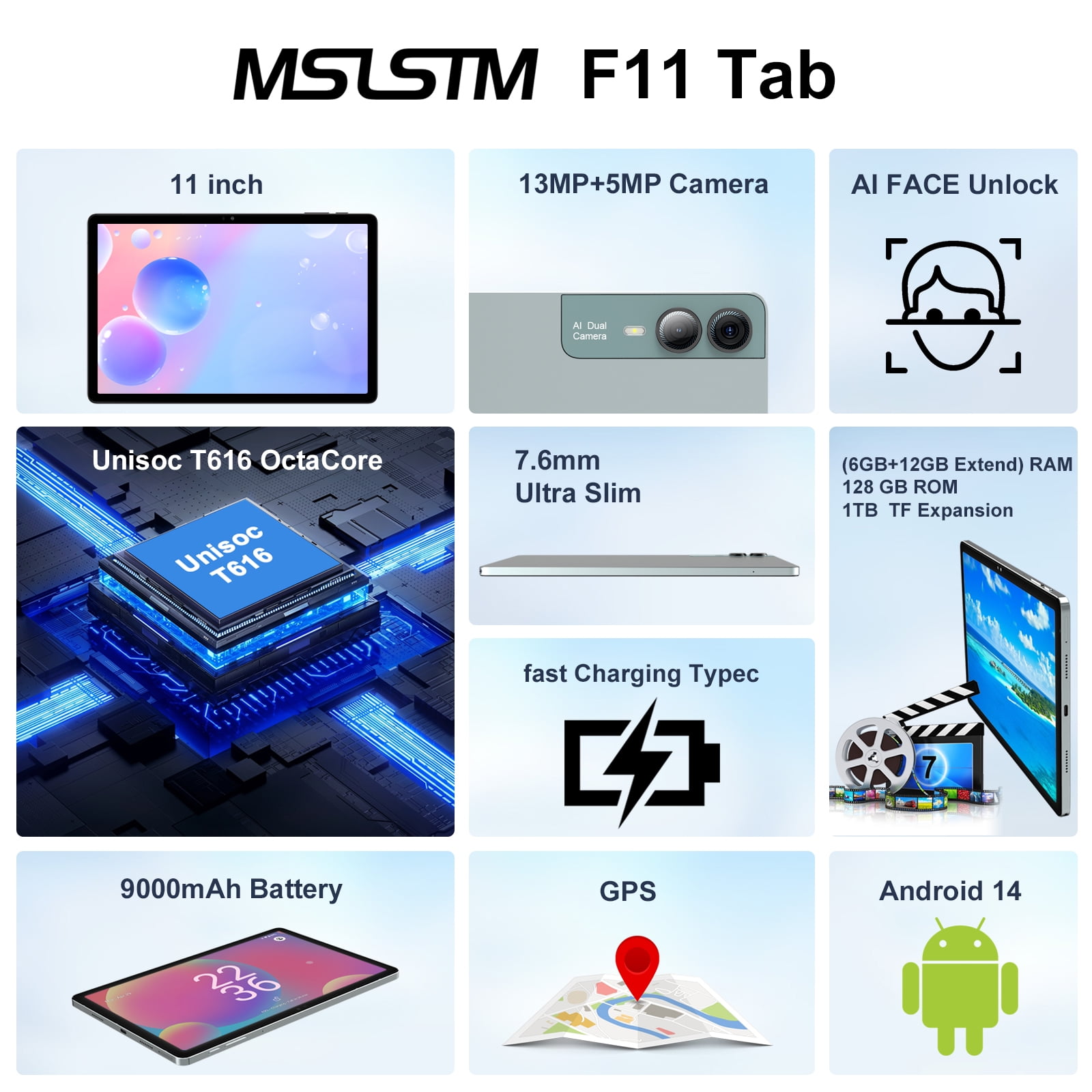 2025 Newest 11 inch Android 14 Tablet, 2K Display, Octa-Core 5G/2.4G ...