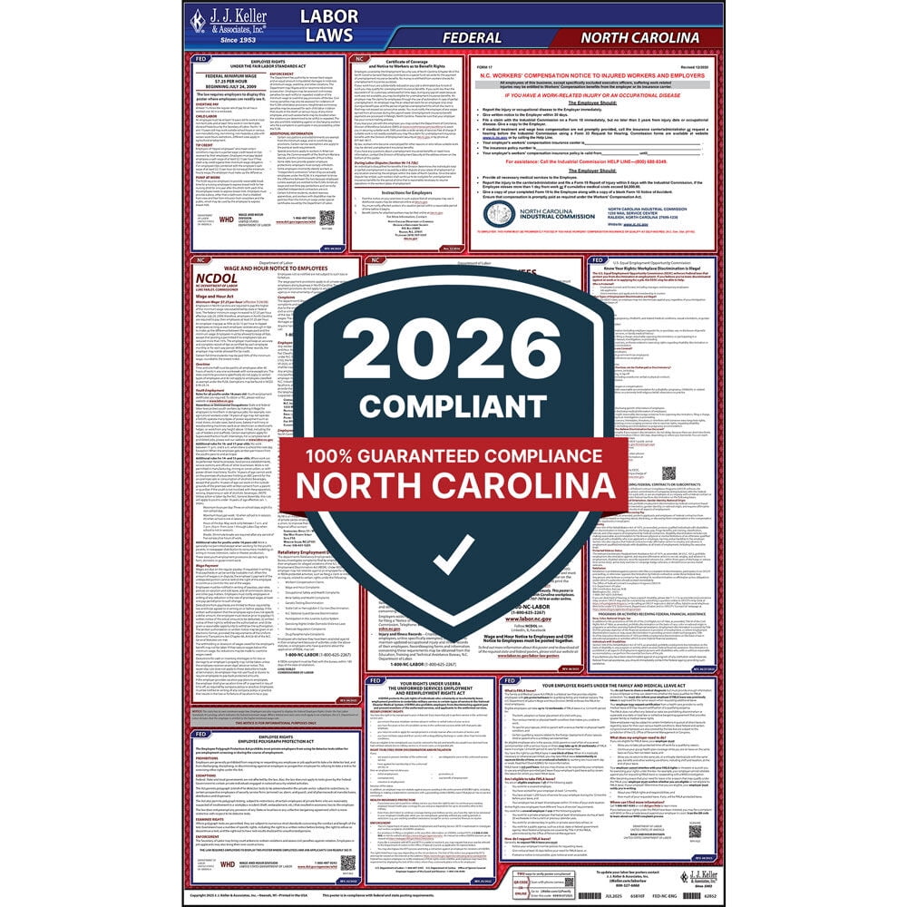 2025 North Carolina Labor Law Poster, All-in-One OSHA Compliant NC ...