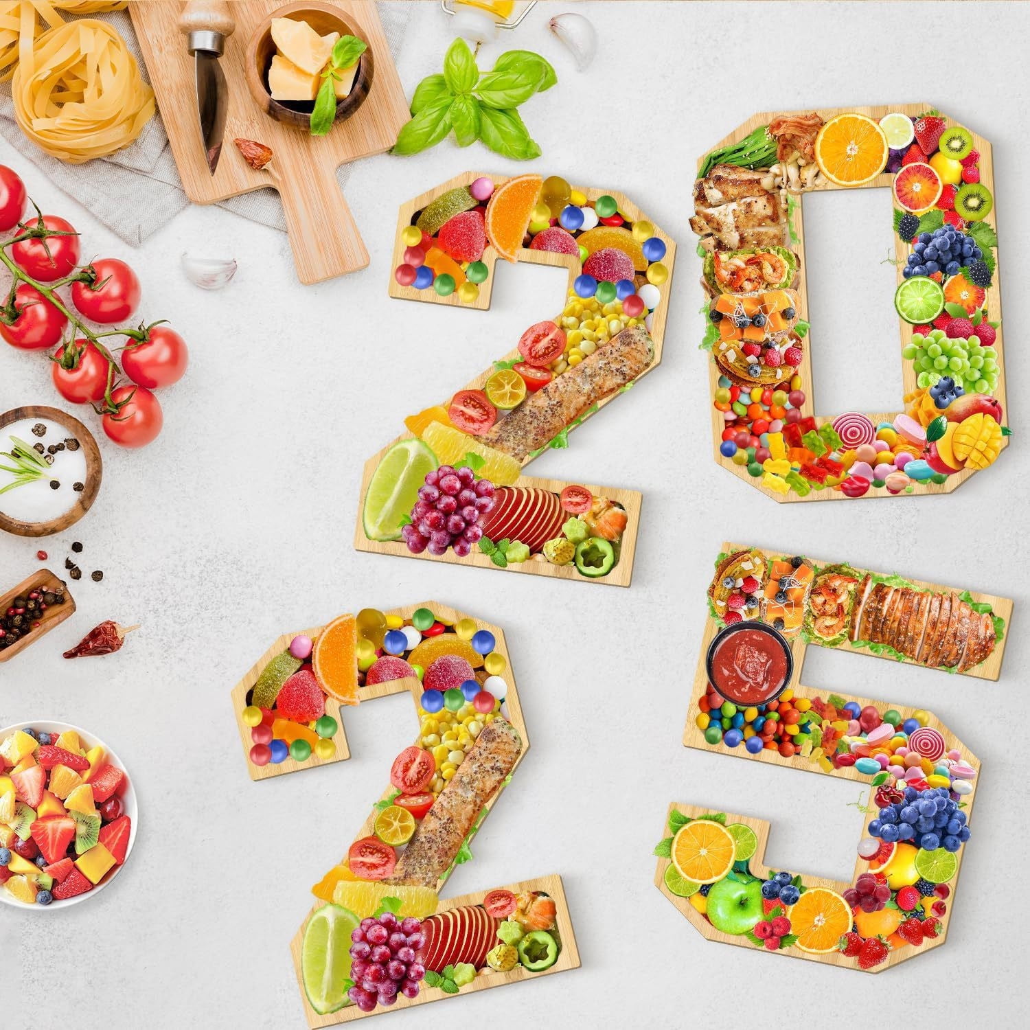 2025 Number Party Serving Trays – 4-Piece Charcuterie Boards for New ...