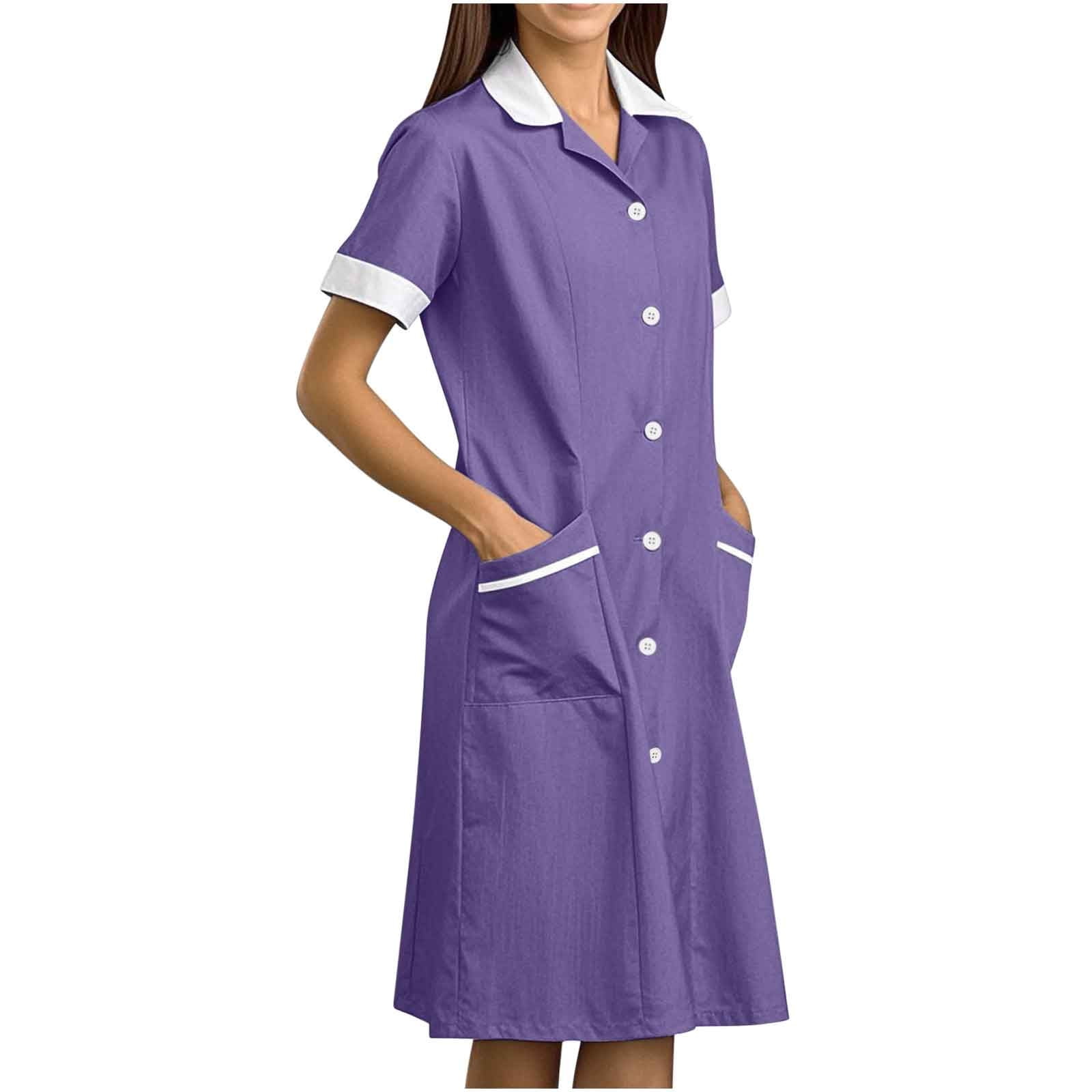 2025 Nurses Uniforms Scrubs Dress Women Knee Length Casual Short Sleeve ...