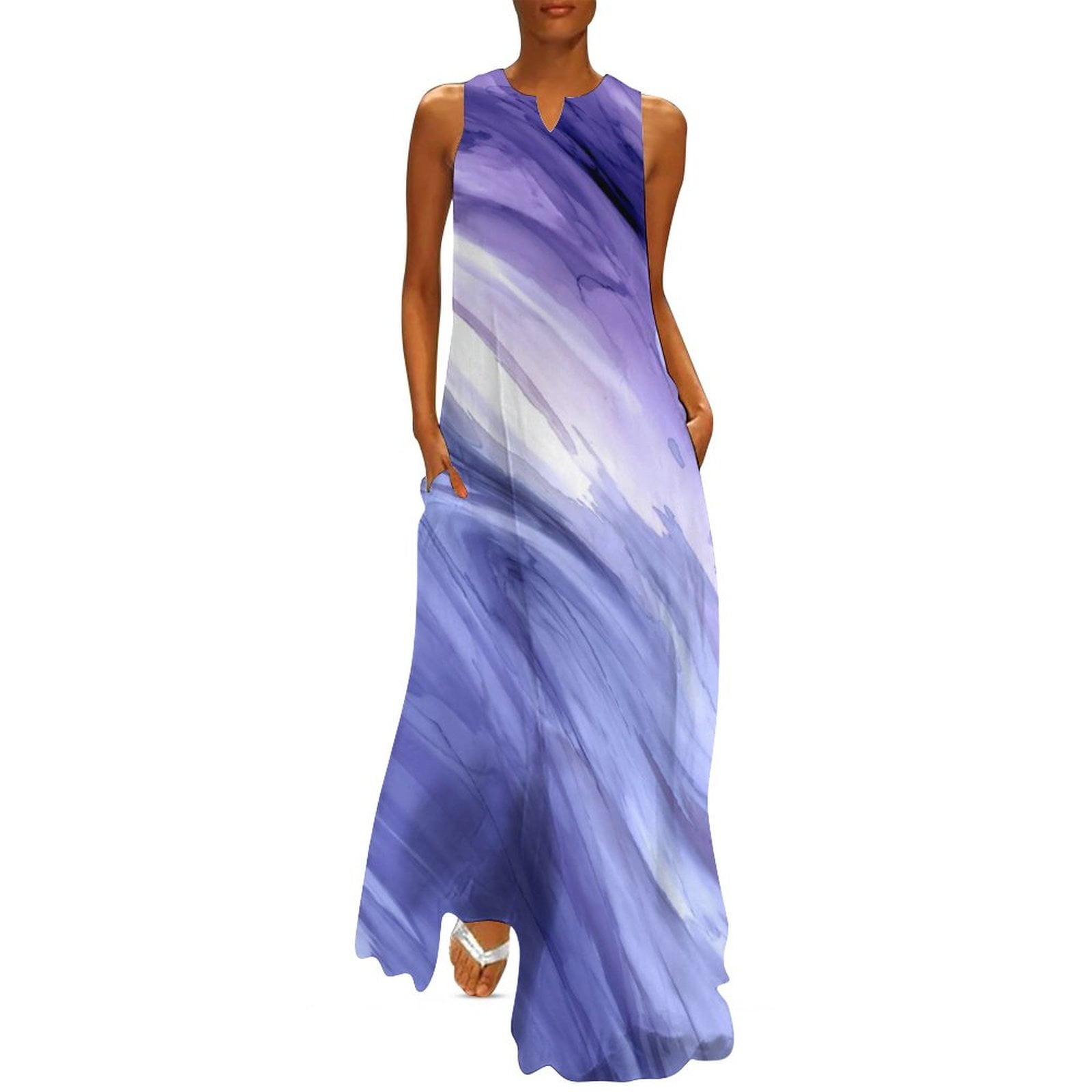 2025 Ocean Blue Marble Dress Summer Modern Art Print Street Fashion ...