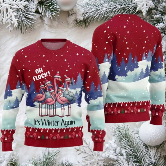 2025 Oh Flock It’s Winter Again Flamingo Christmas Sweater - Walmart.com