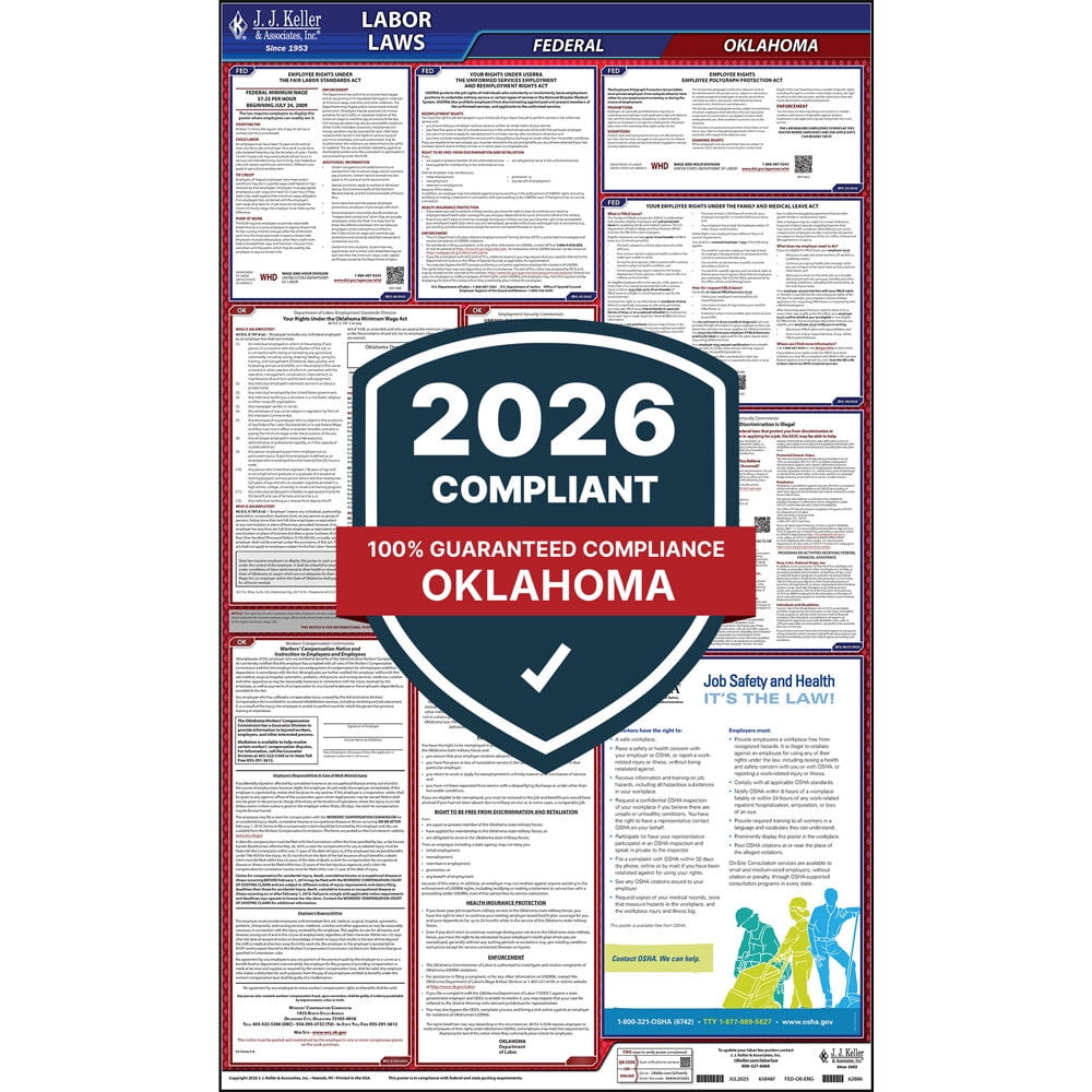 2025 Oklahoma Labor Law Poster, All-in-One Compliant OK State & Federal ...