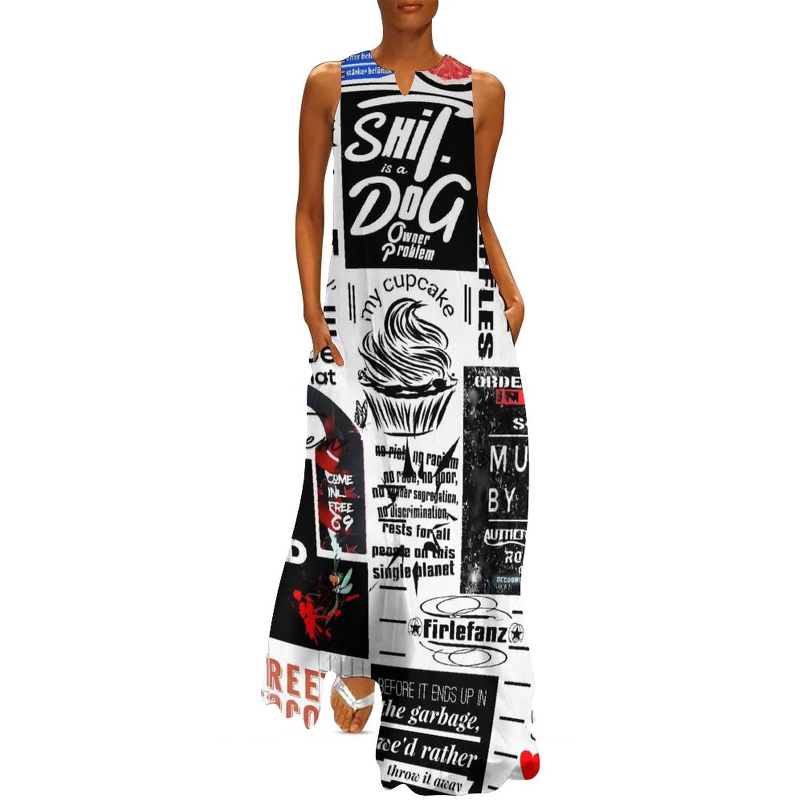 2025 Old Newspapers Dress Summer Vintage Print Streetwear Casual Long ...