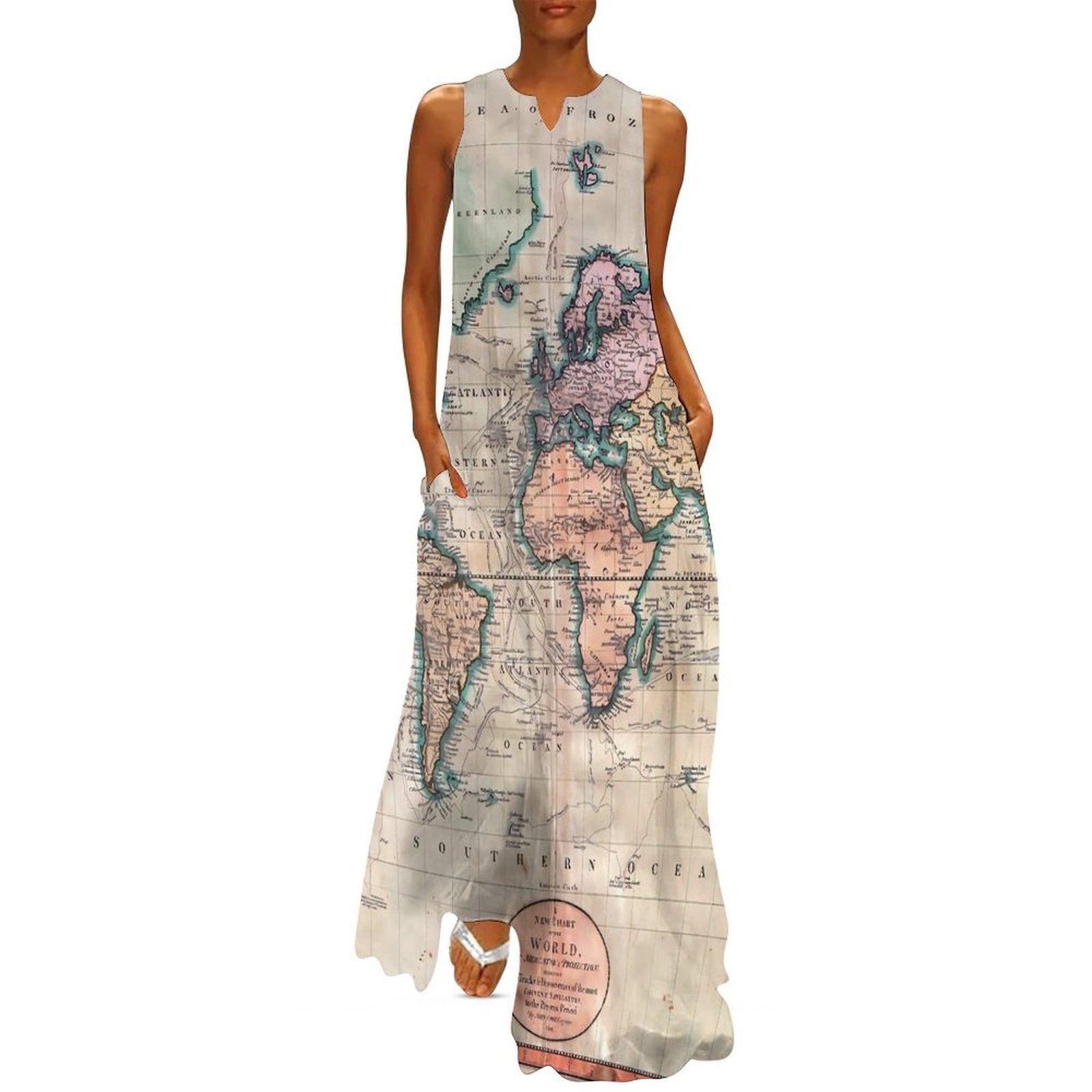 2025 Old World Map Dress Summer Antique Map Street Wear Bohemia Long ...