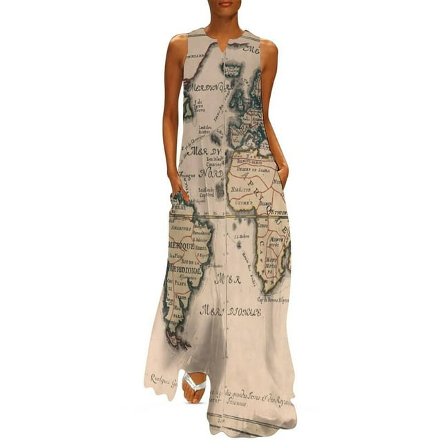 2025 Old World Map Dress Summer Antique Map Street Wear Bohemia Long ...