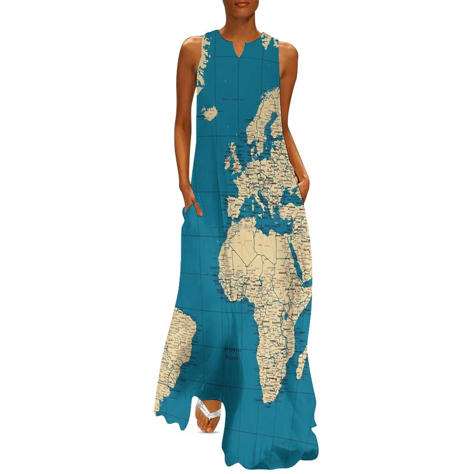 2025 Old World Map Dress Summer Antique Map Street Wear Bohemia Long ...