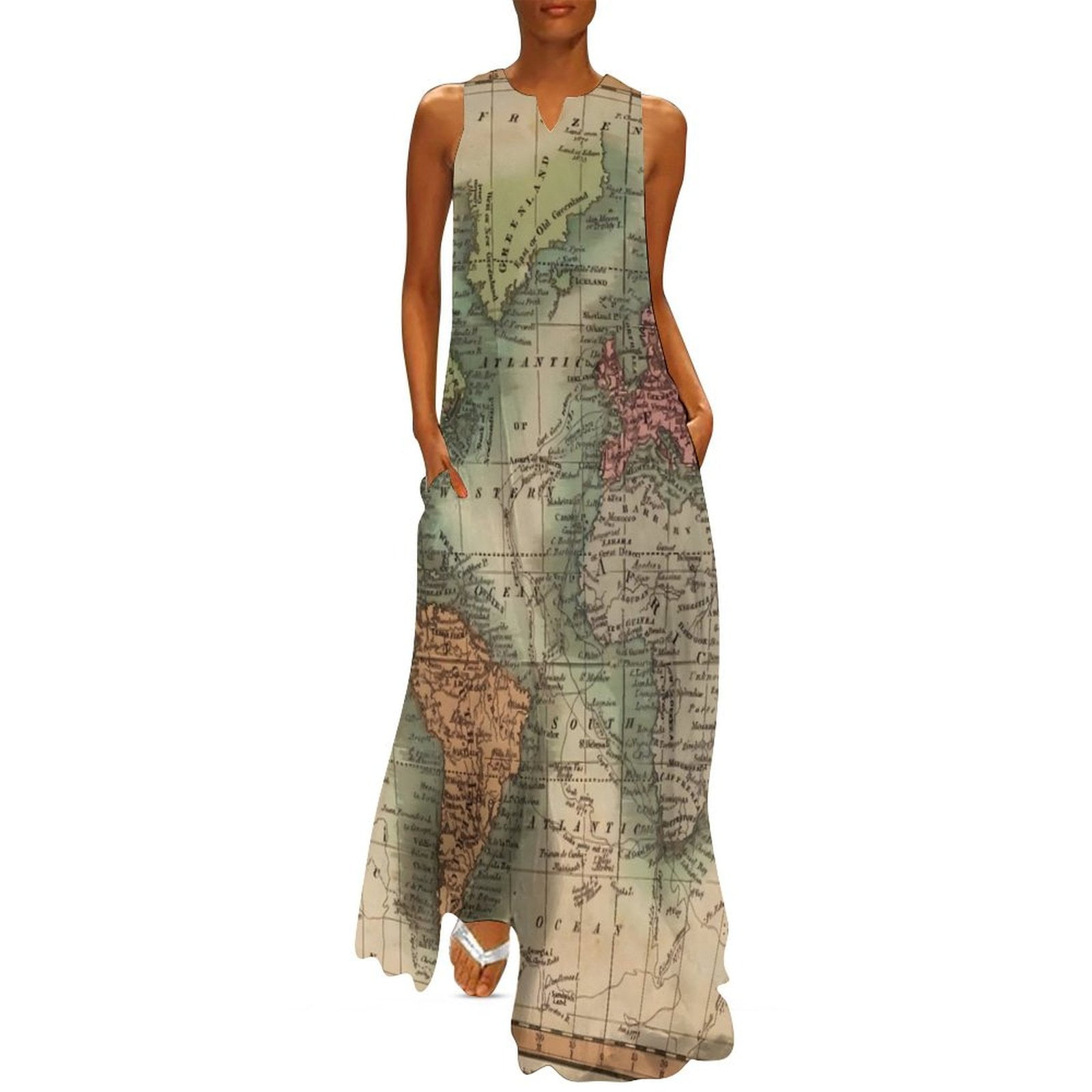2025 Old World Map Dress Summer Antique Map Street Wear Bohemia Long ...