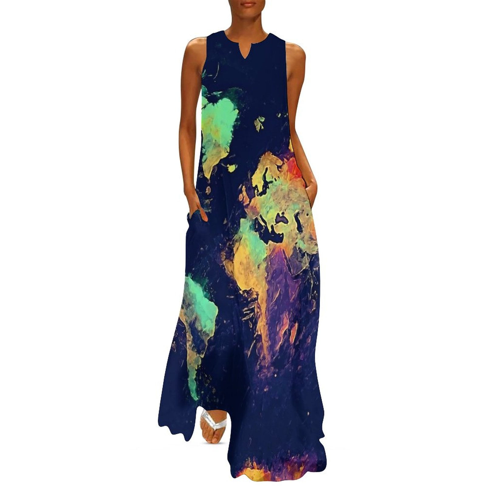 2025 Old World Map Dress Summer Antique Map Street Wear Bohemia Long ...