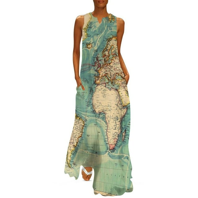 2025 Old World Map Dress Summer Antique Map Street Wear Bohemia Long ...