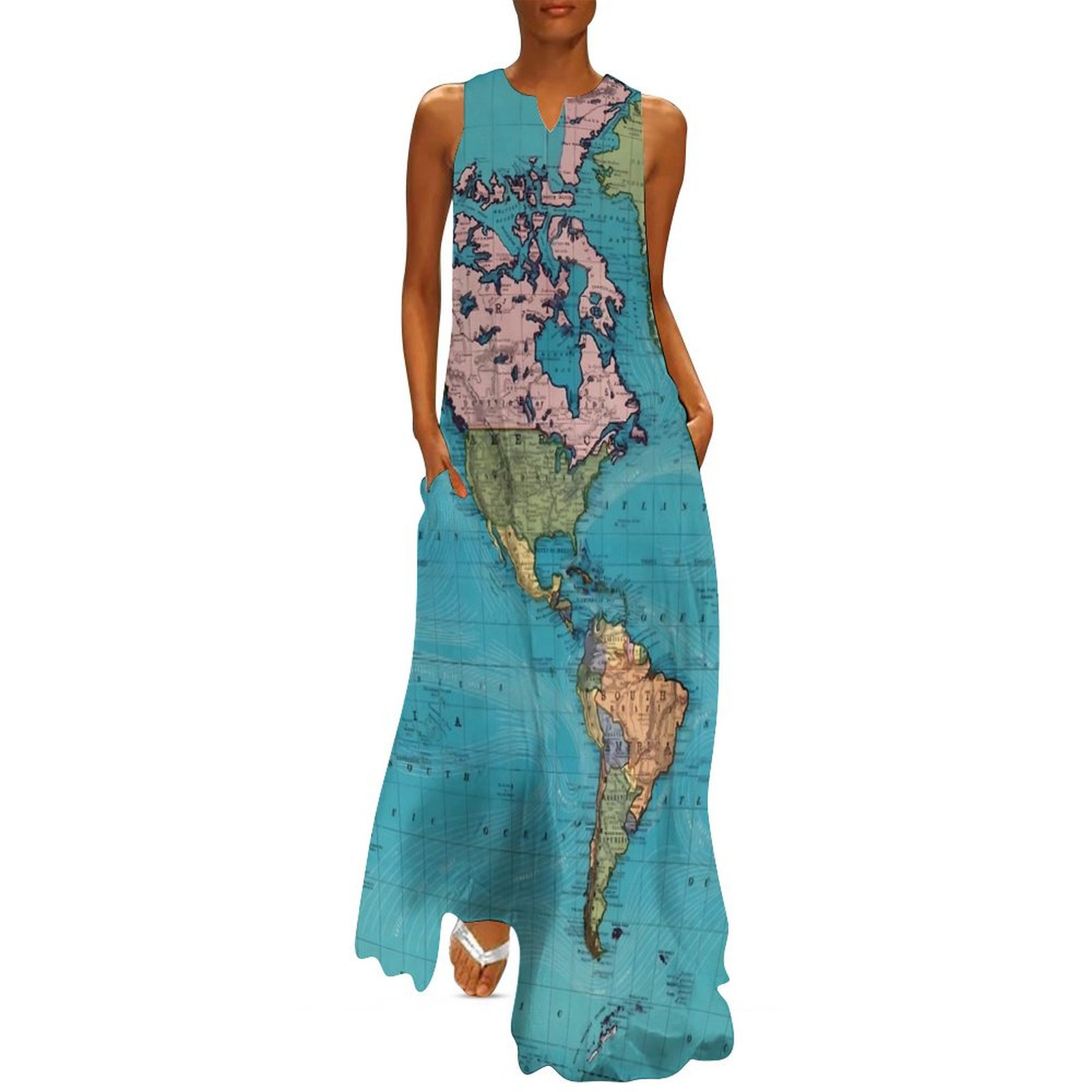 2025 Old World Map Dress Summer Antique Map Street Wear Bohemia Long ...