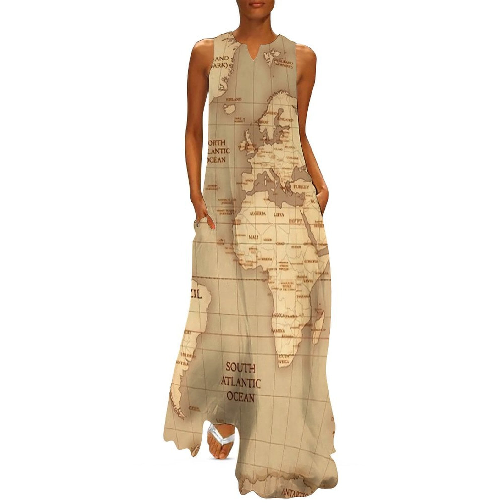 2025 Old World Map Dress Summer Antique Map Street Wear Bohemia Long ...