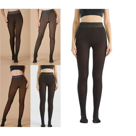 2025 One-Seam Fleece Lined Tights More Warmth Fake Translucent ...