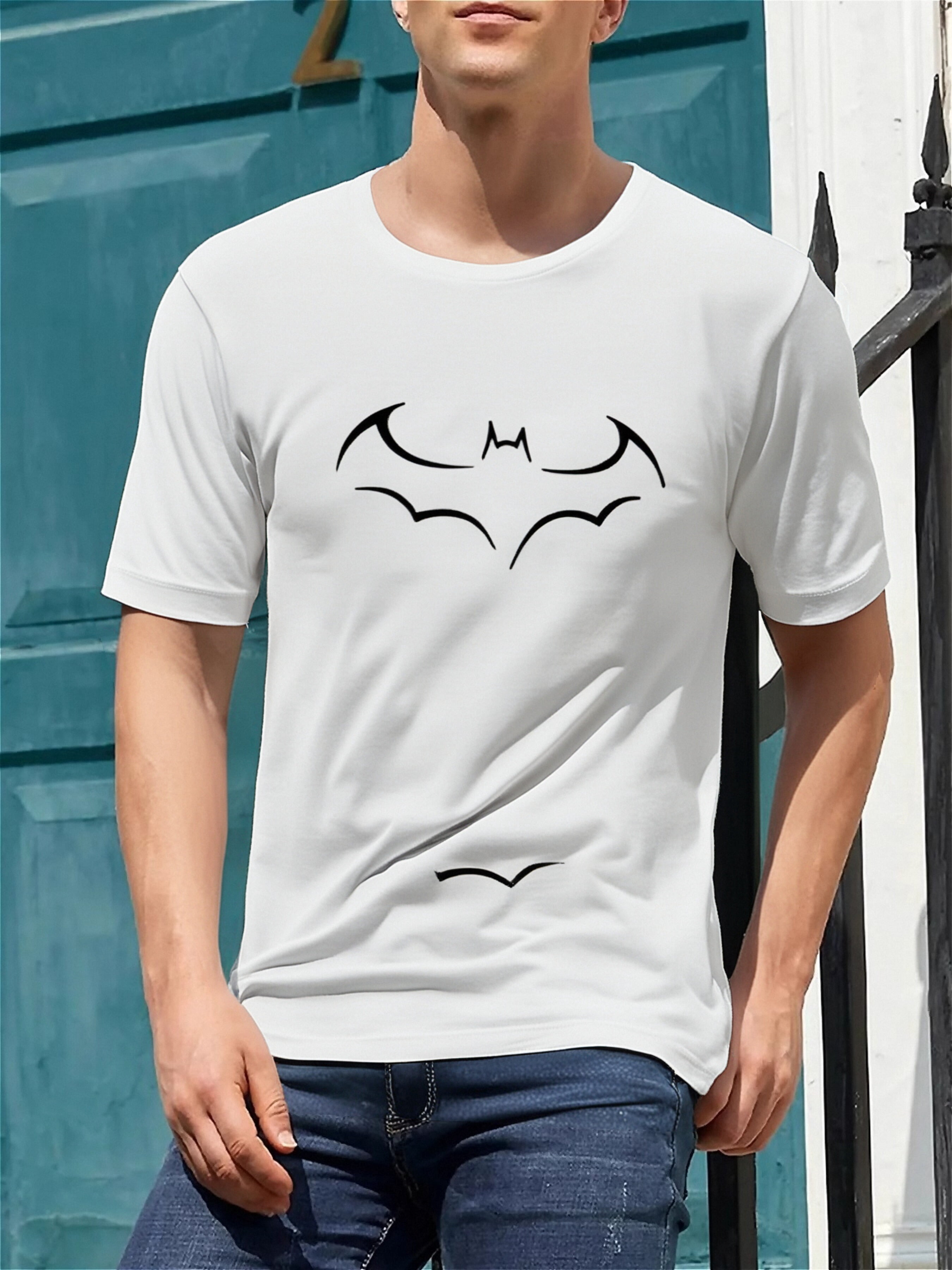 2025 Oversize Men Loose Fashion Bat Print Men's Short Sleeve T-shirt ...