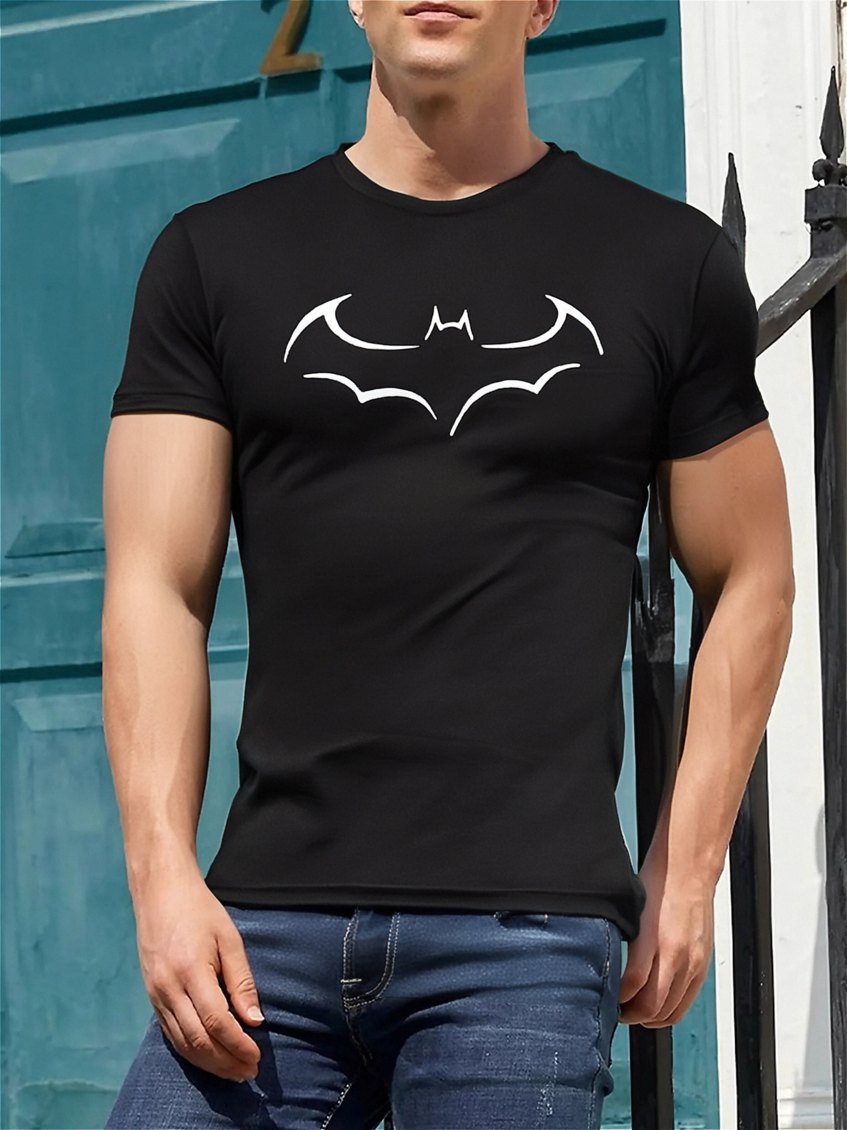 2025 Oversize Men Loose Fashion Bat Print Men's Short Sleeve T-shirt ...