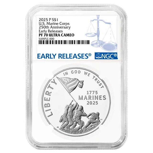 2025-P Proof $1 U.S. Marine Corps 250th Anniversary Silver Commemorative NGC PF70UC ER Blue ...