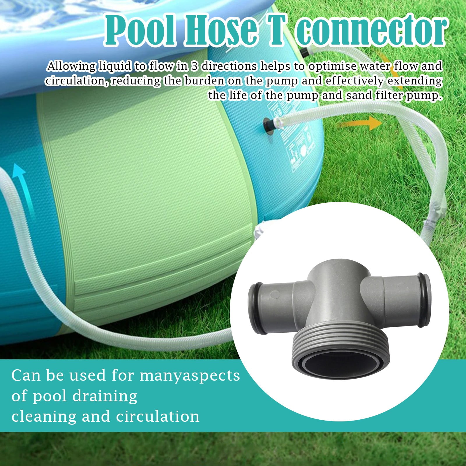 2025 P61408 T Joint Pool Hose Connector 1.5" to 1.25" 3 Heads with O ...