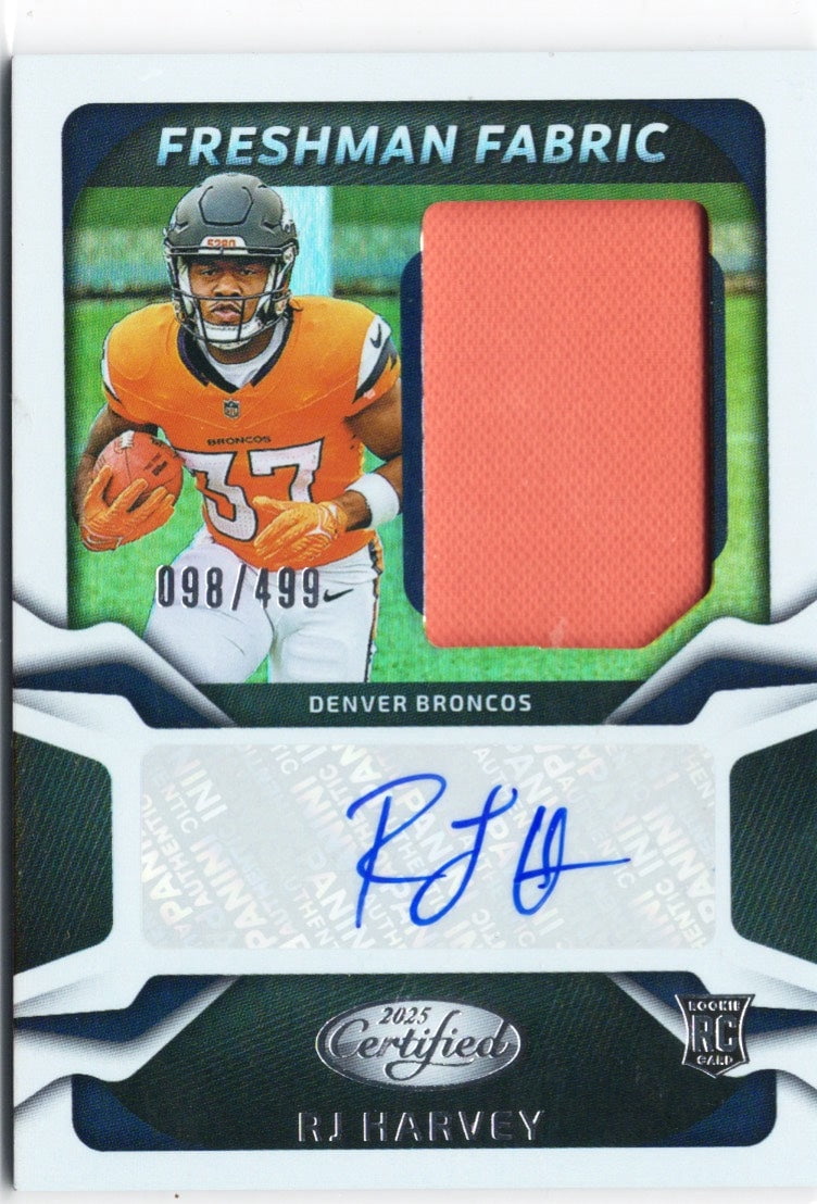 2025 Panini Certified RJ Harvey #FBCRHY Freshman Fabric Patch Auto /499 ...