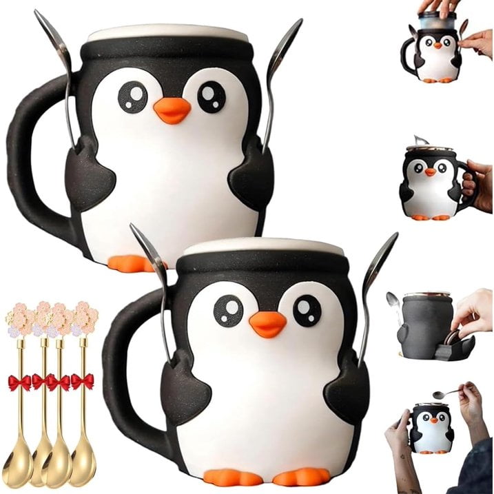 2025 Pebbles the Penguin Ice Cream Pint Holder, Cute Leak-Proof Cozy ...