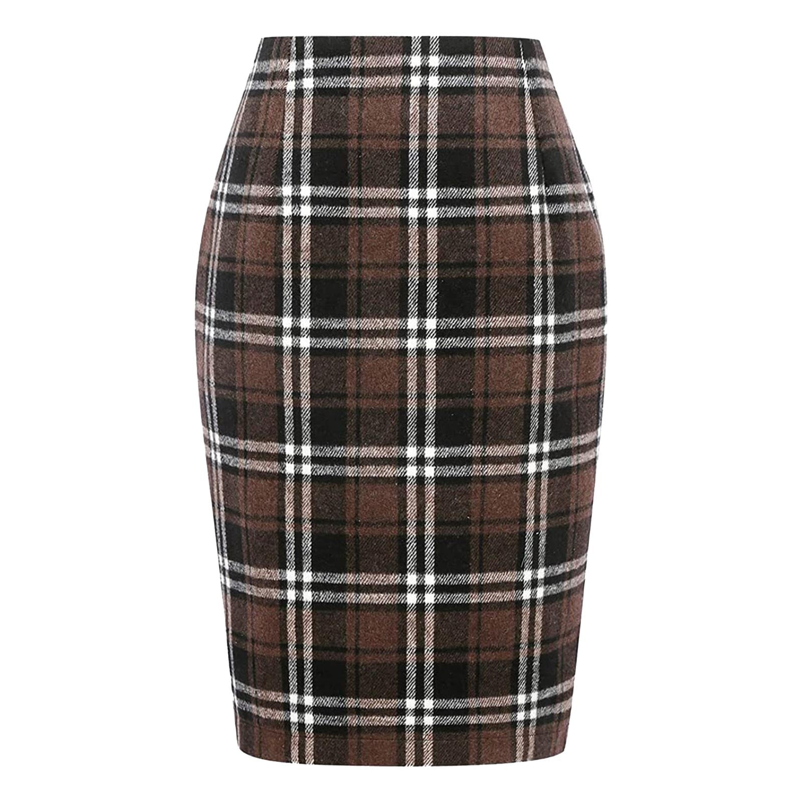 2025 Pencil Plaid Skirts for Crib Skirt Women Fall Winter High Pleated ...
