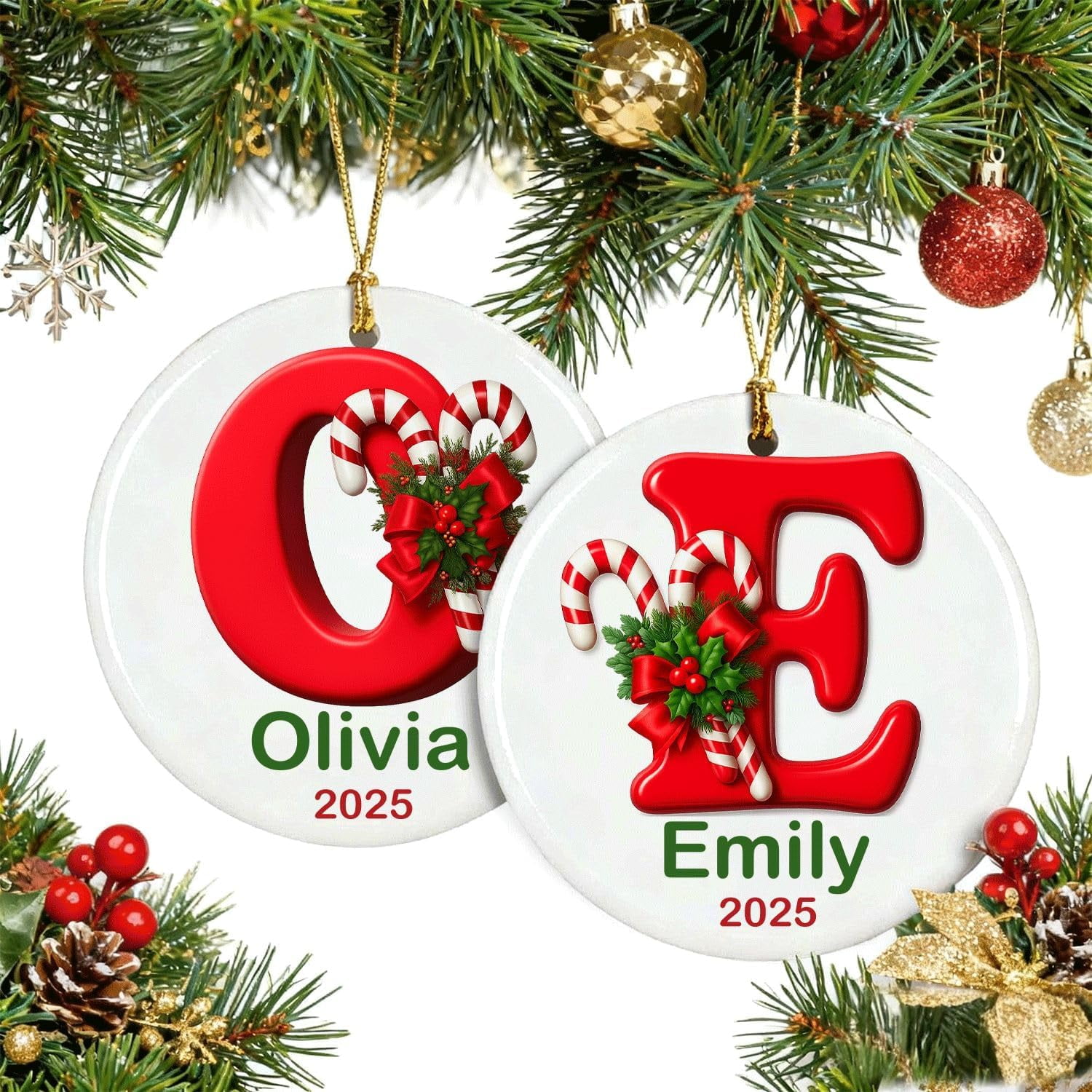 2025 Personalized Christmas Ornament Custom Name Initial Letter Ceramic ...
