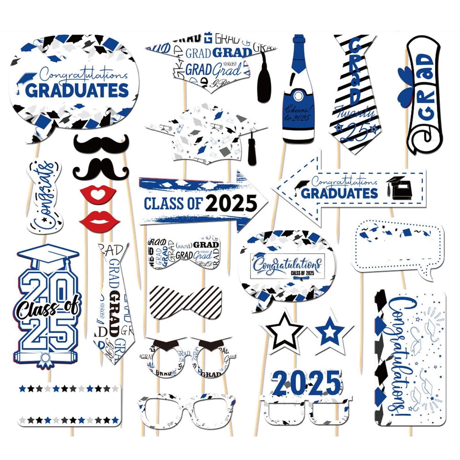 2025 Photo Booth Props 35pcs Blue Gold pink Graduation Photo Props ...