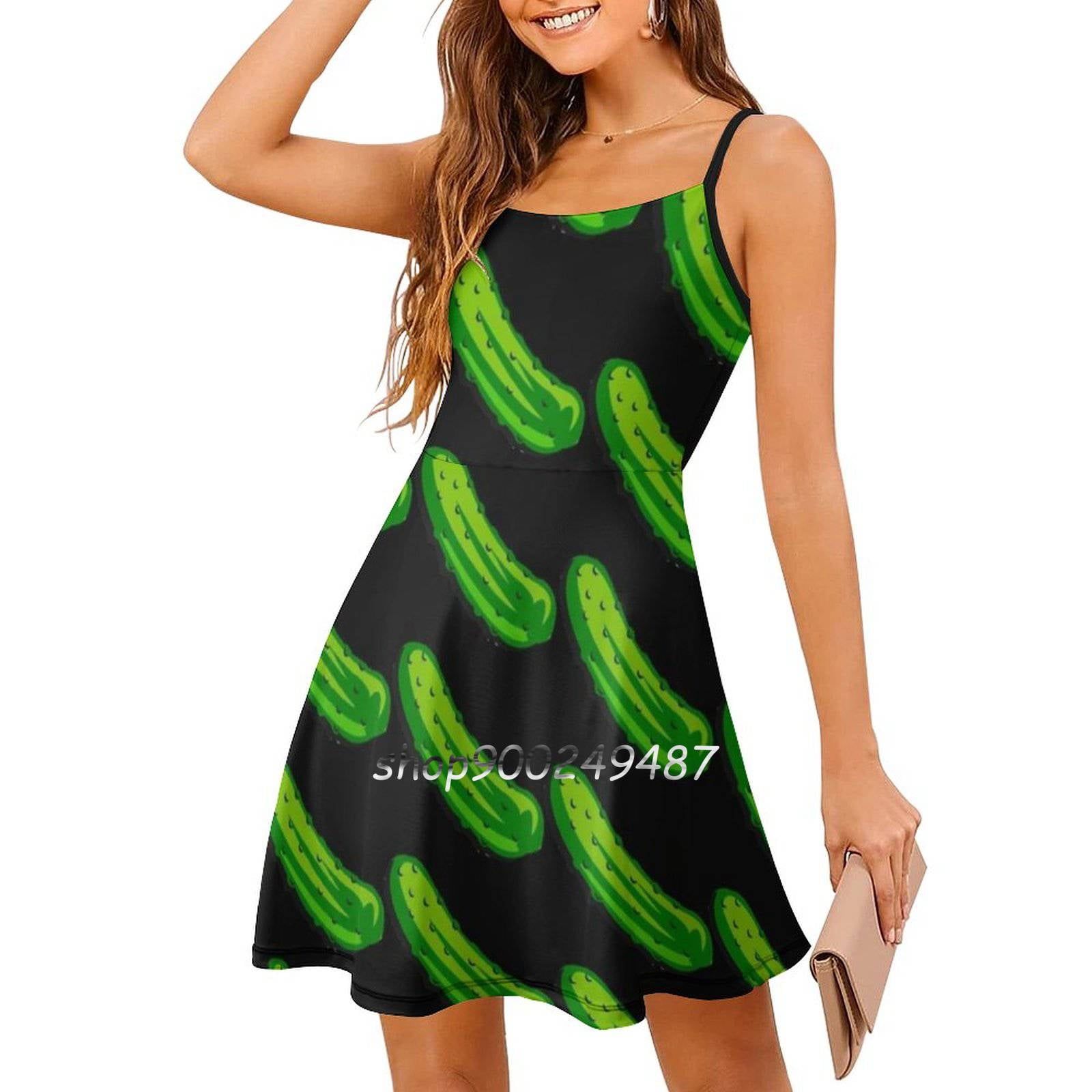 2025 Pickle-Ish Square Neck Dress Cute Loose Print Dresses Elegant Beach Party Dress Pickles ...
