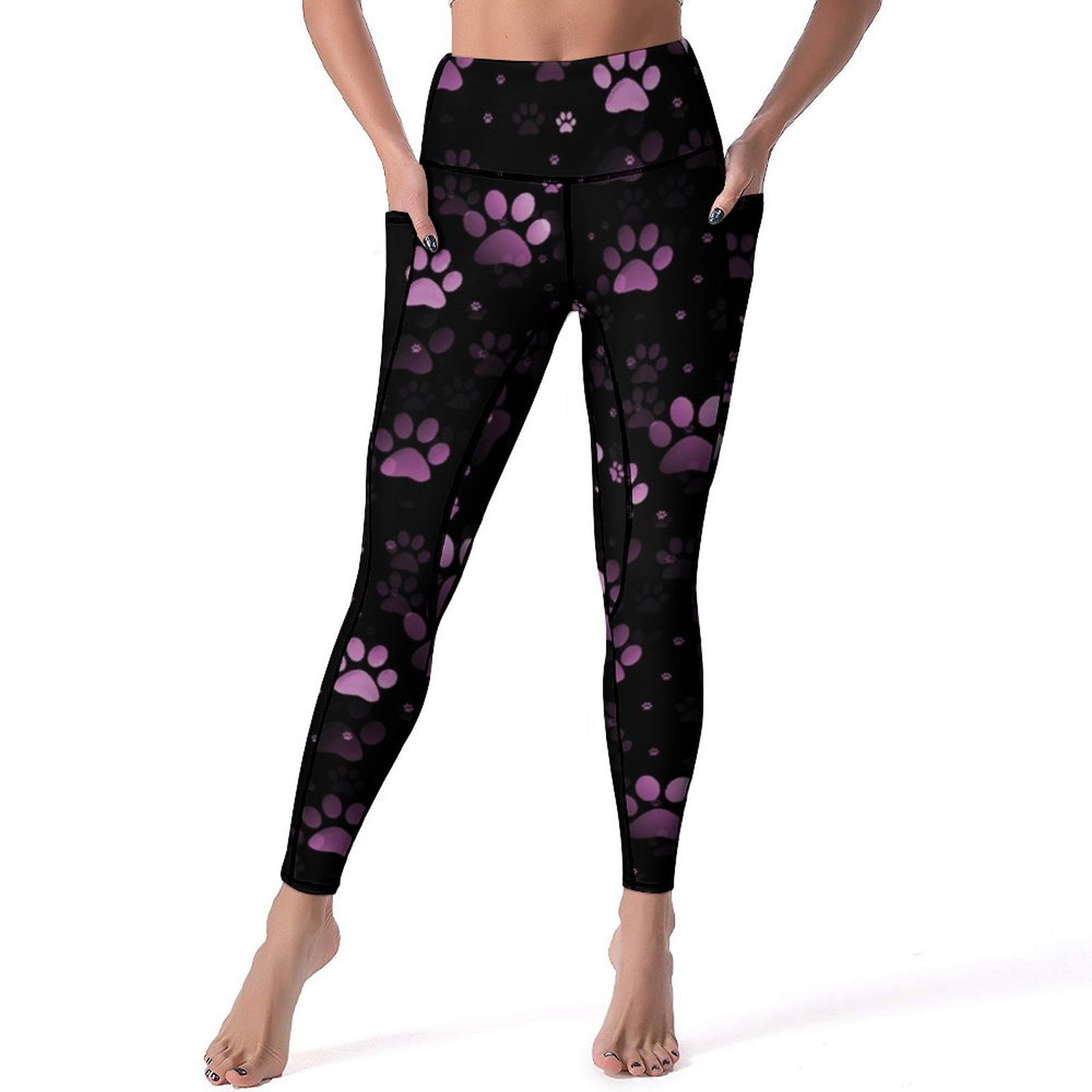2025 Pink Dog Paws Leggings Red Glitter Print Fitness Yoga Pants High ...